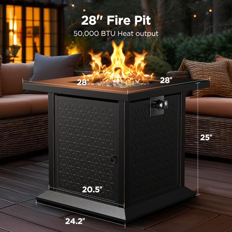 Red Barrel Studio 25" H x 28"W Outdoor Steel Fireplace 50000 BTU Propane Gas Fire Pit Table ...